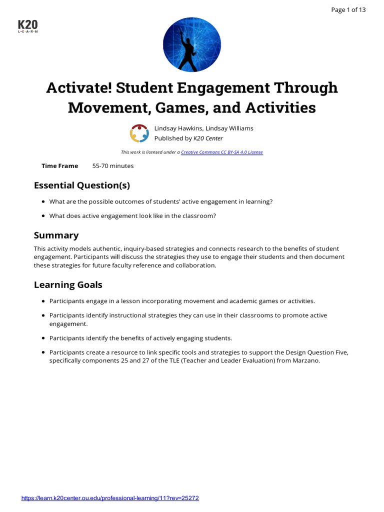 Activate Student Engagement Through Movement Games and Activities | PDF ...