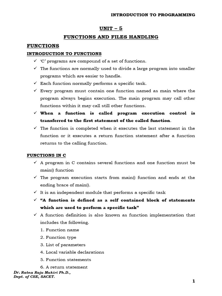 C Programming: Functions and File Handling | PDF | Parameter (Computer ...