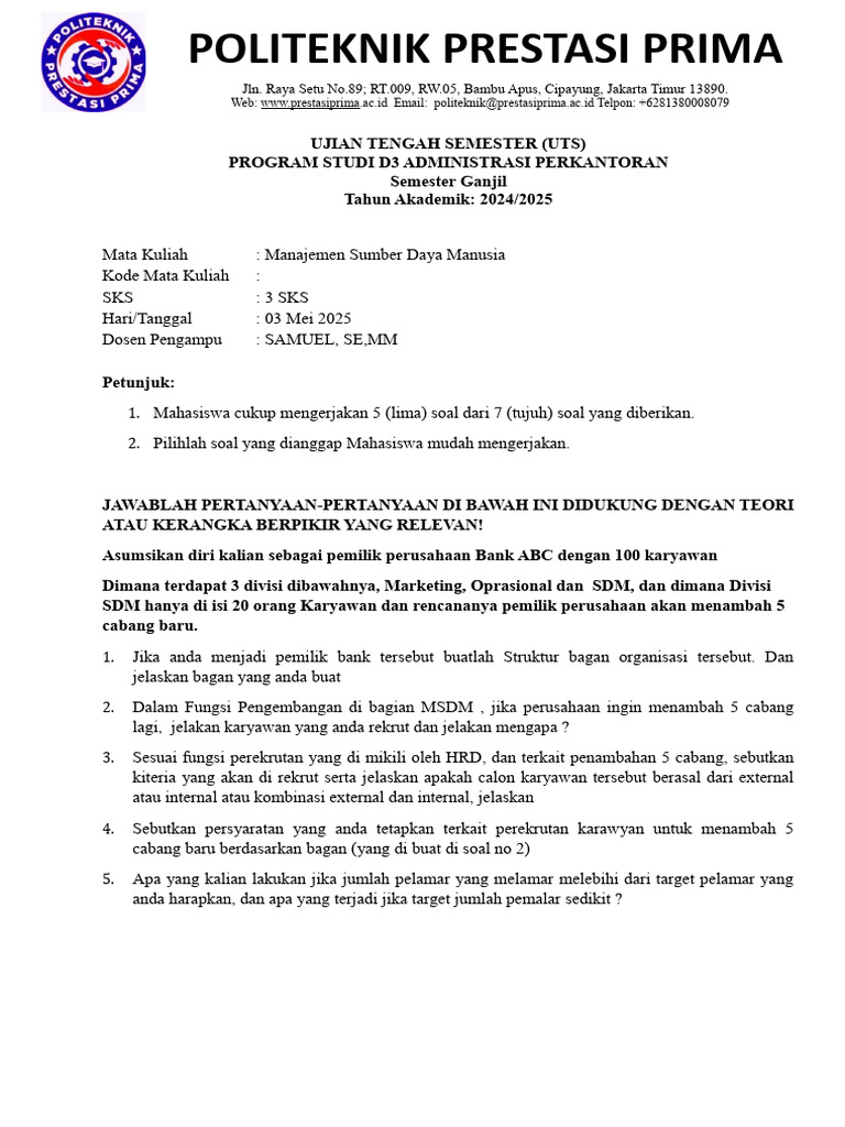 Template Uts - MSDM | PDF
