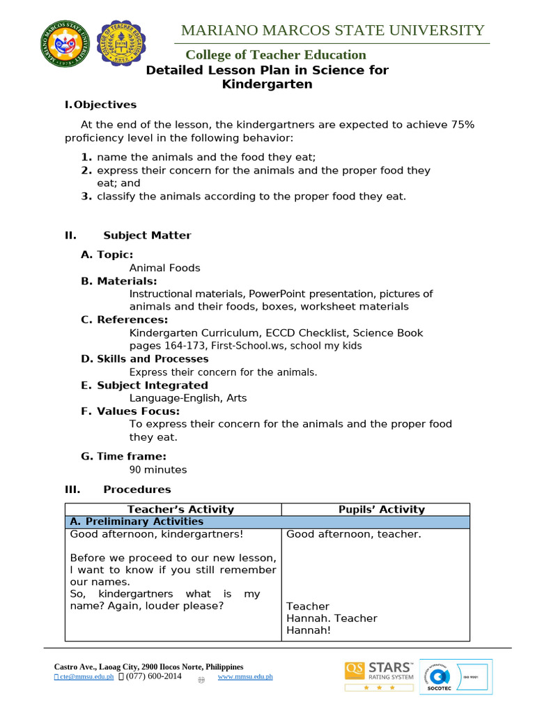 FINAL Detailed Lesson Plan in Science For Kindergarten | PDF | Zoology