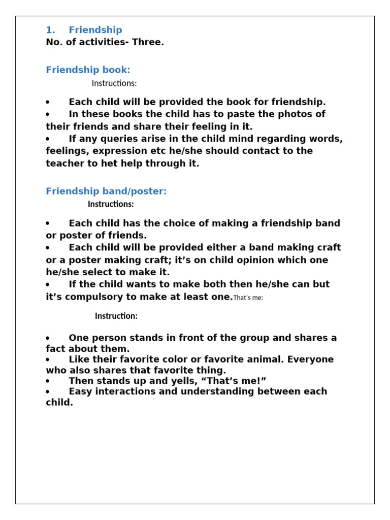 Friendship Activity | PDF