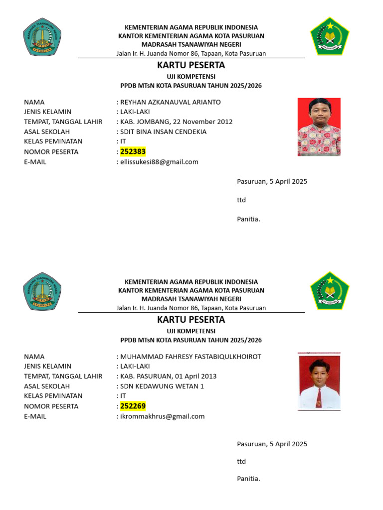 Kartu Peserta 2025 | PDF