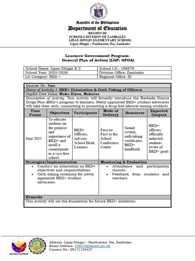 BKD+ Program Action Plan 2025-2026 | PDF | Learning