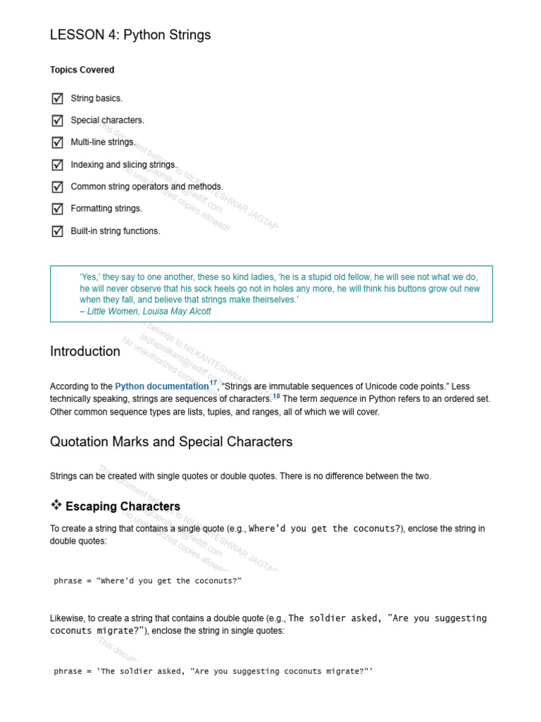 55284A - Introduction To Python - Chapter4 | PDF | String (Computer Science) | Computer Data