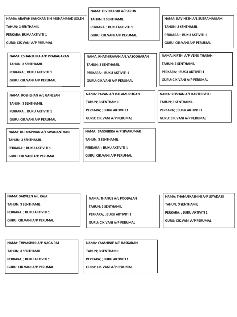 Label Bahasa Melayu Buku Aktiviti 1 2 Senthamil 202425 | PDF