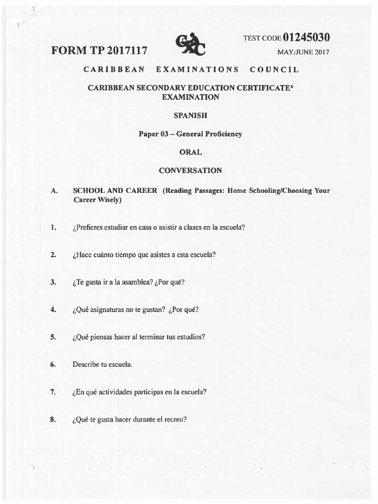 Csec Spanish p3 2017 Mj (1) | PDF