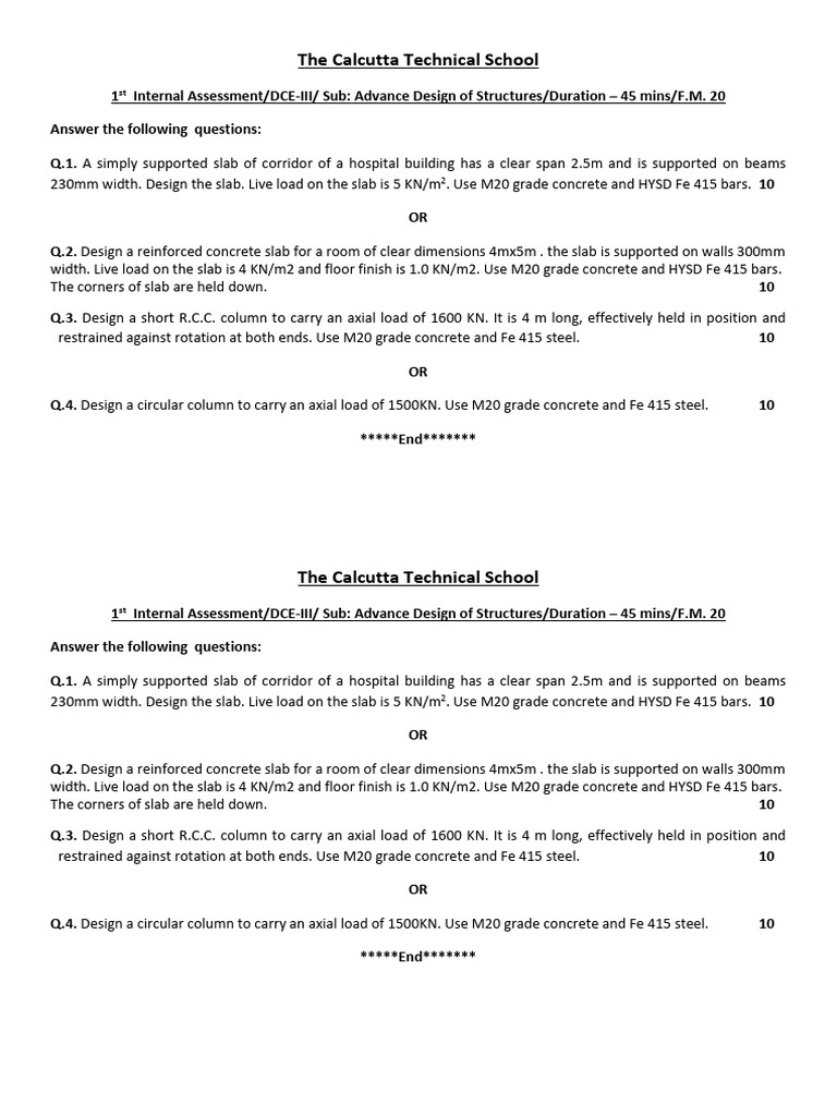 1st Internal Adv Design of Structures 2022 - 23 | PDF | Beam (Structure ...