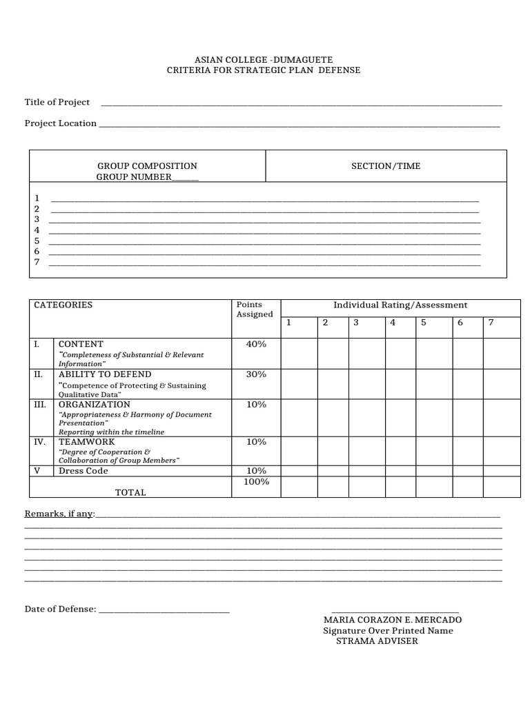 Criteria For Strama Defense | PDF
