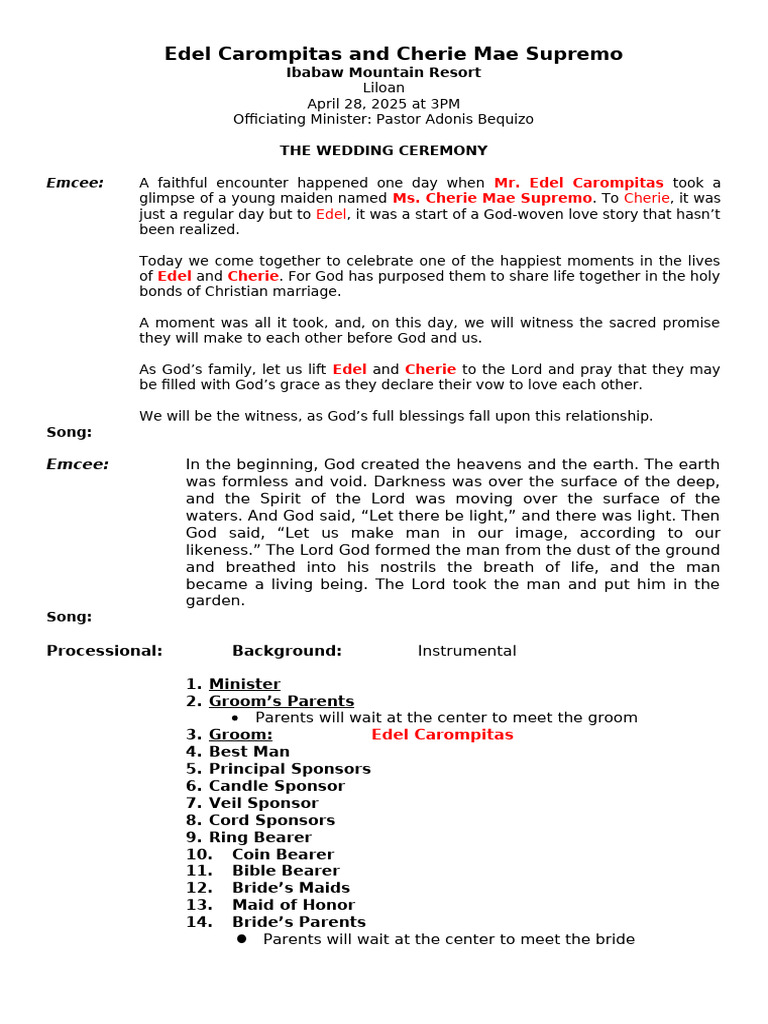 Edel - Cherie Wedding Ceremony | PDF | Wedding | Bride