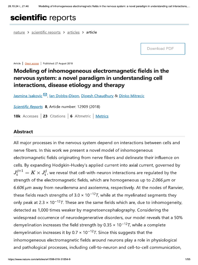 Modeling of Inhomogeneous Electromagnetic Fields in The Nervous System A Novel Paradigm in ...