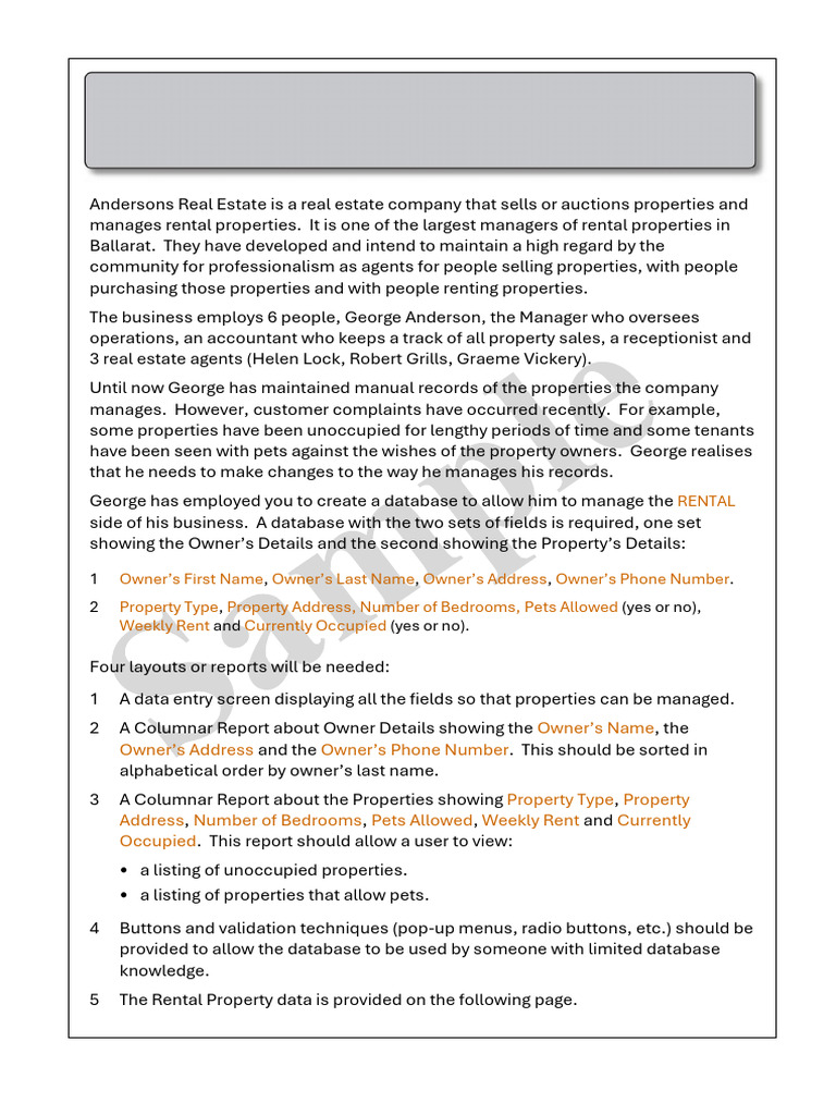 Real Estate Rental Database Design | PDF