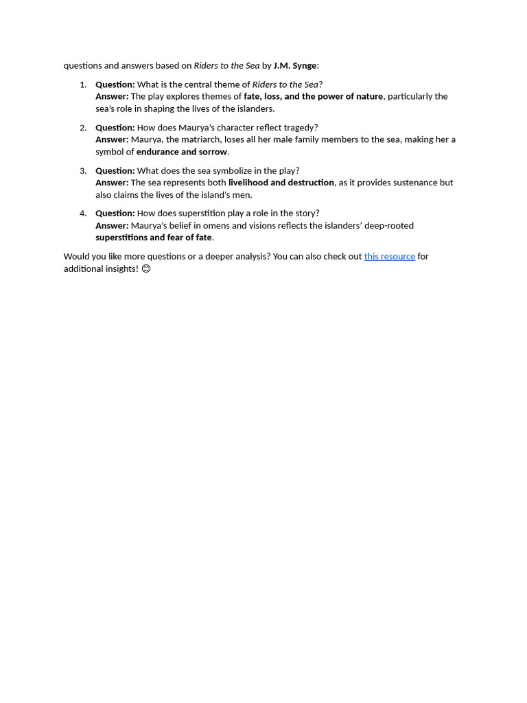 Riders to the Sea: Key Questions & Answers | PDF