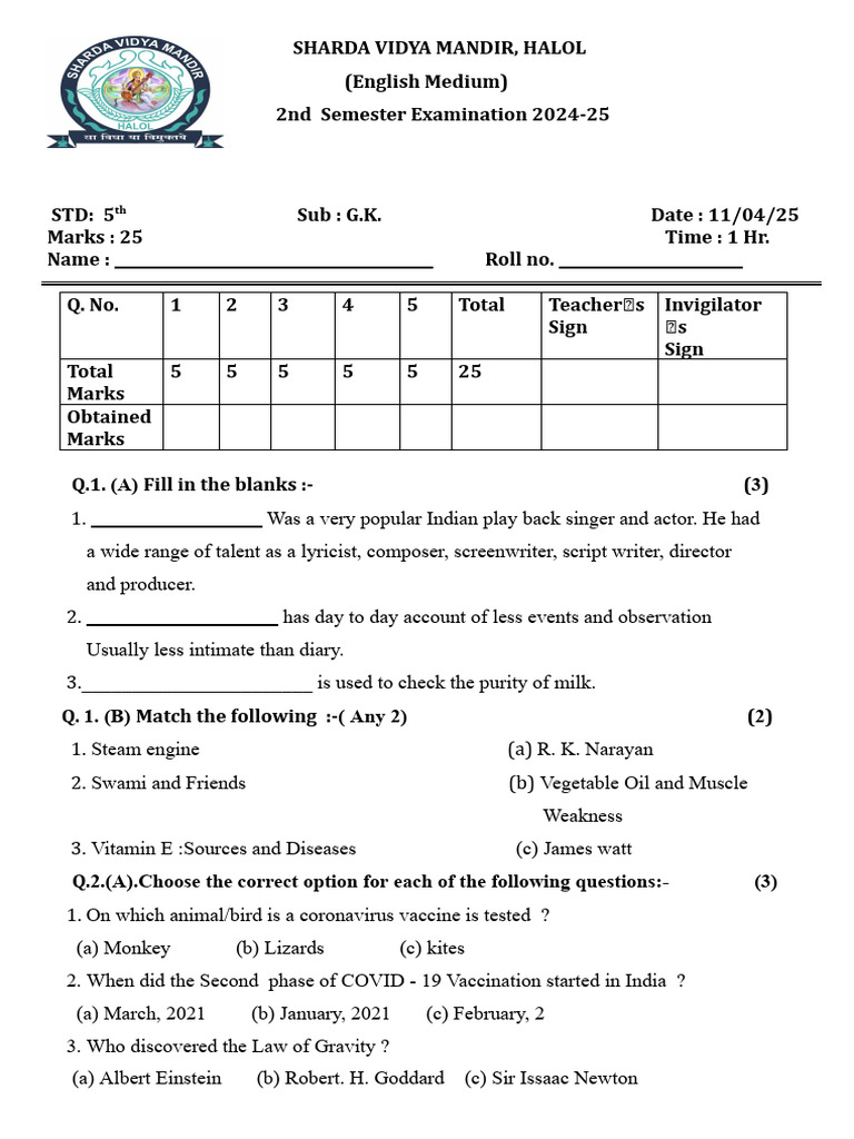STD. 5TH G.K 11.04.2025 Sachu Sem 2 S.D.d-1 | PDF