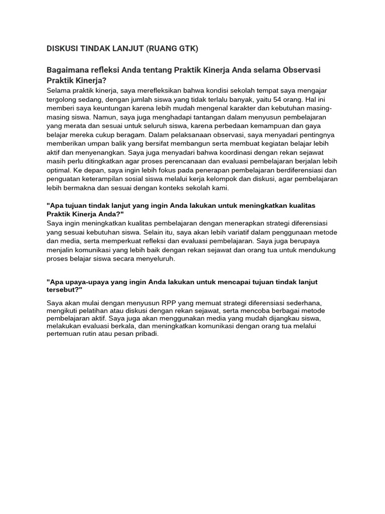 Diskusi Tindak Lanjut (Ruang GTK) | PDF