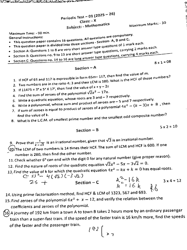 Periodic Assessment 1..Class 10th.. ST. MARY's ACADEMY.. | PDF