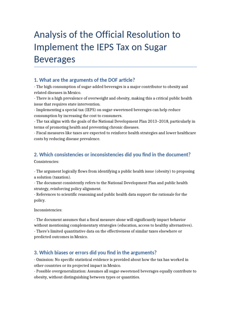 IEPS Tax Critical Thinking Report | PDF | Taxes | Obesity