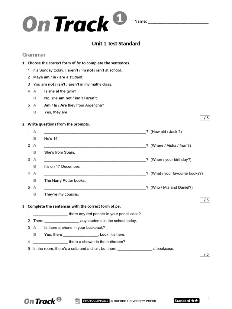 OT1 Unit 1 Test Standard | PDF | Room | Home