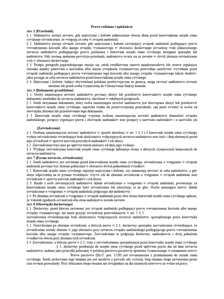 Prawo Rodzinne I Opiekuńcze | PDF