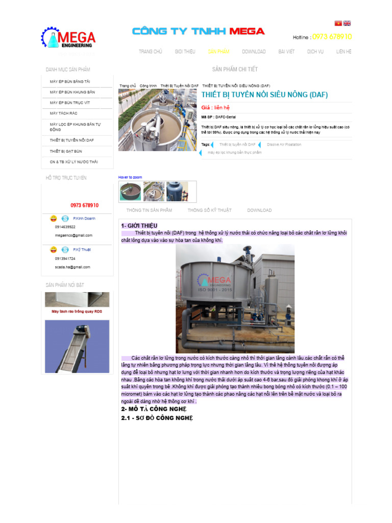 Disolve Air Floatation, Thiết Bị Tuyển Nổi DAF | PDF