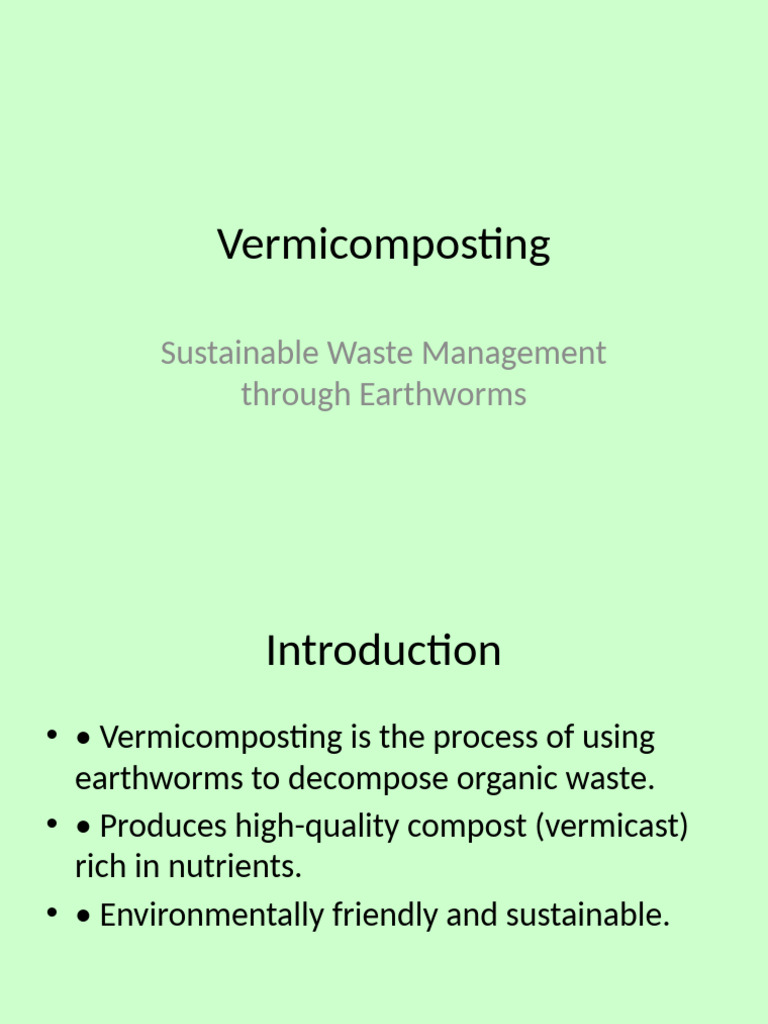 Vermicomposting for Sustainable Waste Management | PDF