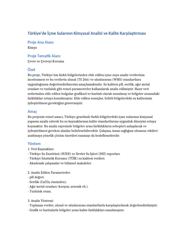 Turkiye Icme Sulari Analizi Tamamlanmis | PDF