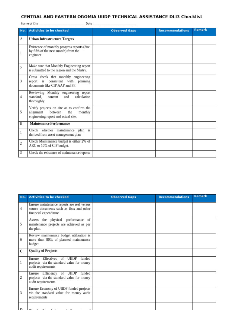 Infrastructure Checklist For DLI3 | PDF