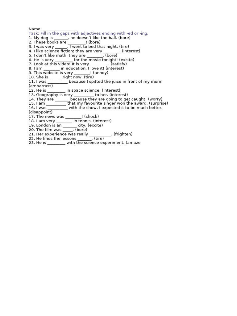 Adjective Gap-Filling Exercise | PDF
