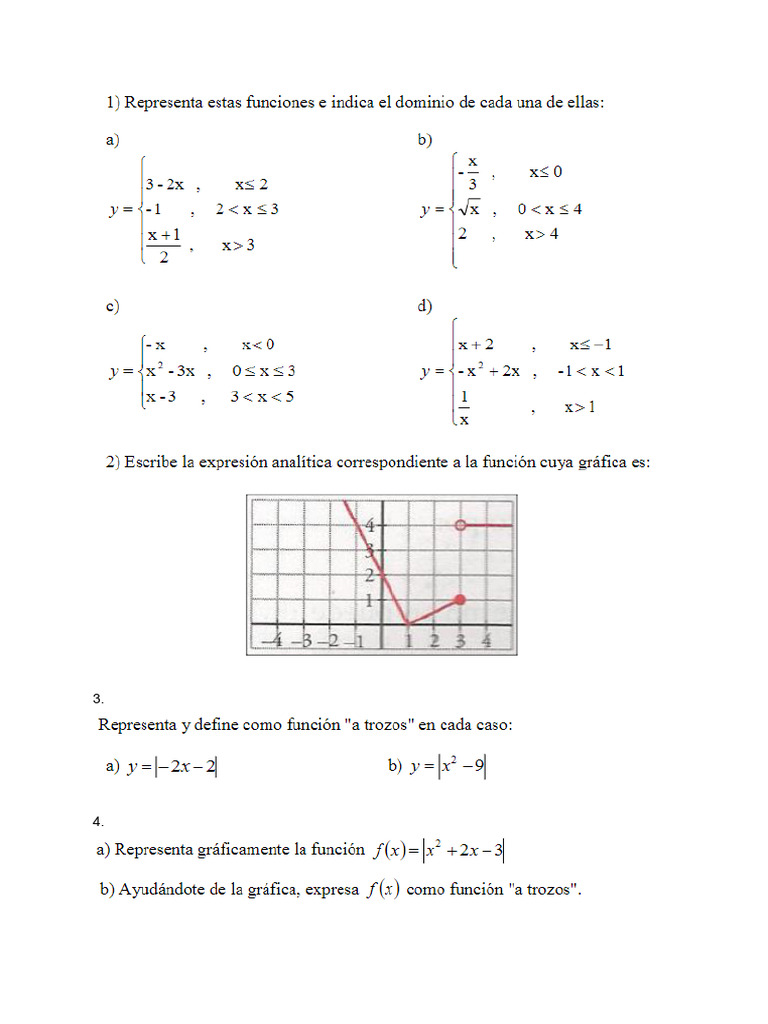 Ejercicios Análisis. Funciones Definidas A Trozos | PDF