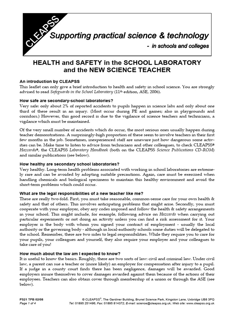 Health & Safety for New Science Teachers | PDF | Risk | Risk Assessment