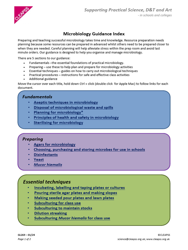 GL269 Microbiology Guidance Index | PDF | Microbiology | Biology