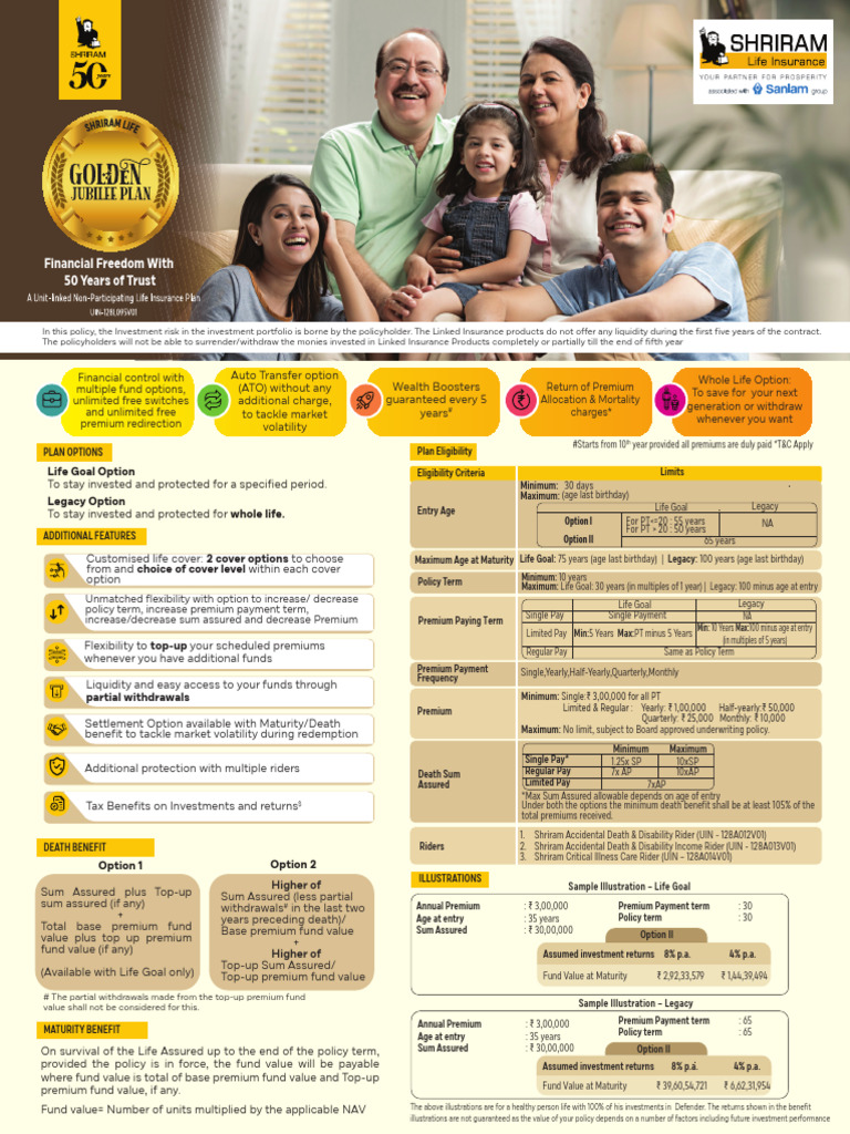 Leaflet - Shriram Life Golden Jubilee Plan V01 | PDF | Insurance | Life ...