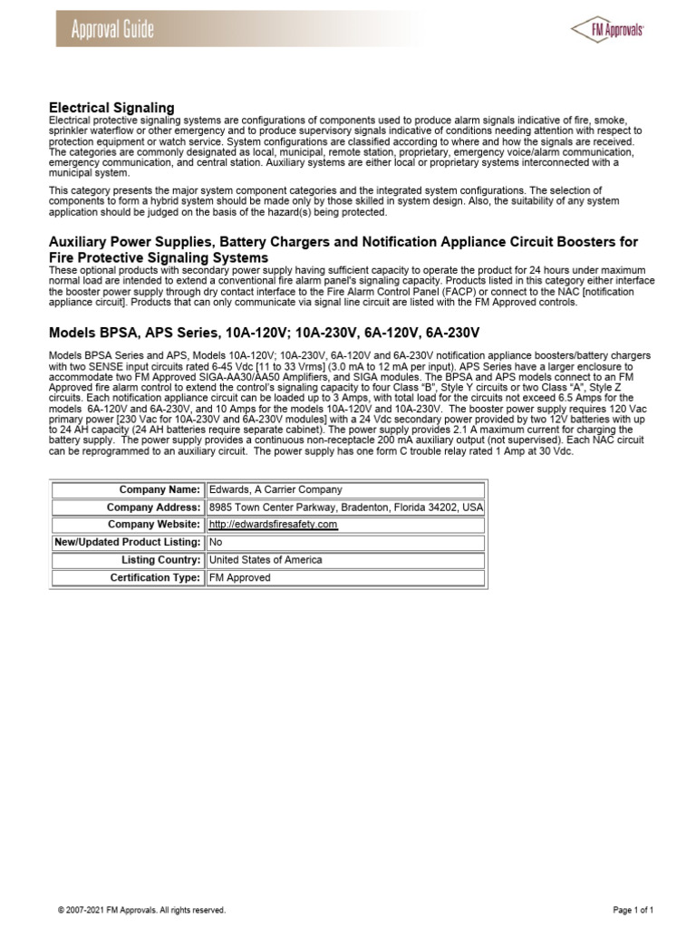 FM Approvals - Power Supplies (APS6A-230) | PDF | Electronic ...