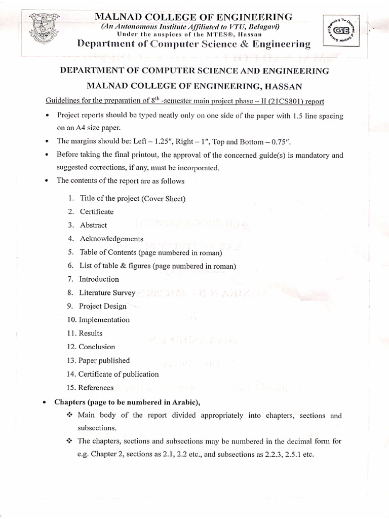 Guidelines for 8th Sem Project Report | PDF