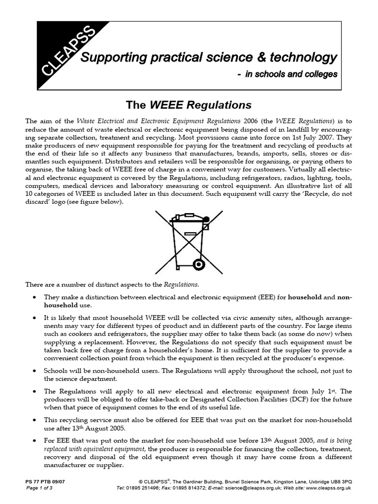 PS077 The WEEE Regulations | PDF | Home Appliance | Manufactured Goods