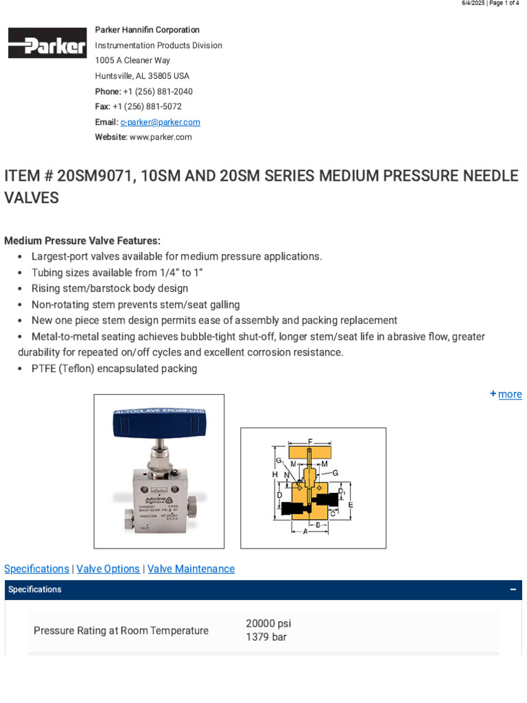 20SM9071 10SMand20SMSeriesMediumPressureNeedleValves | PDF | Valve ...