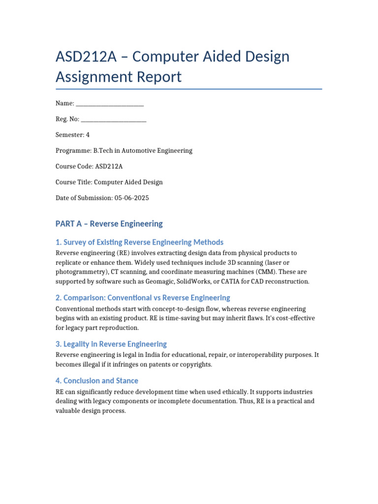 ASD212A Assignment Report Template | PDF | Computer Aided Design | Engineering