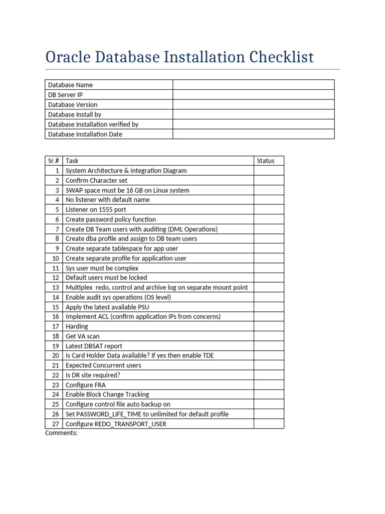 DB Installation Checklist | PDF