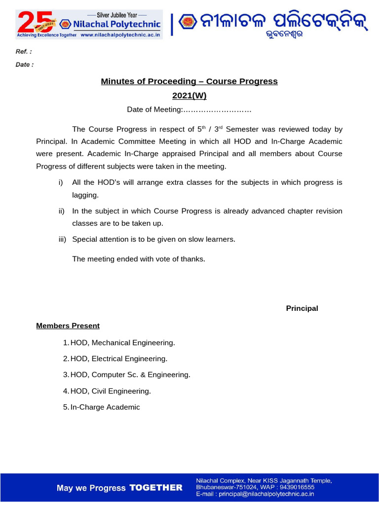 Course Progress Meeting Minutes | PDF