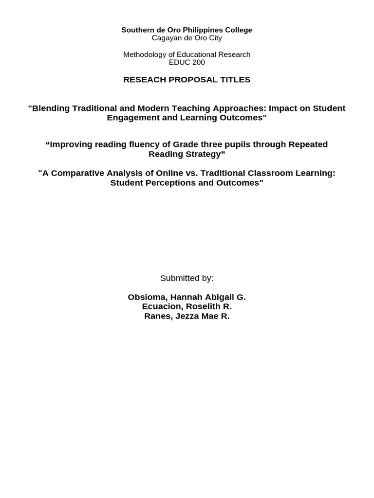 Educ 200 Research Proposal Titles Final | PDF