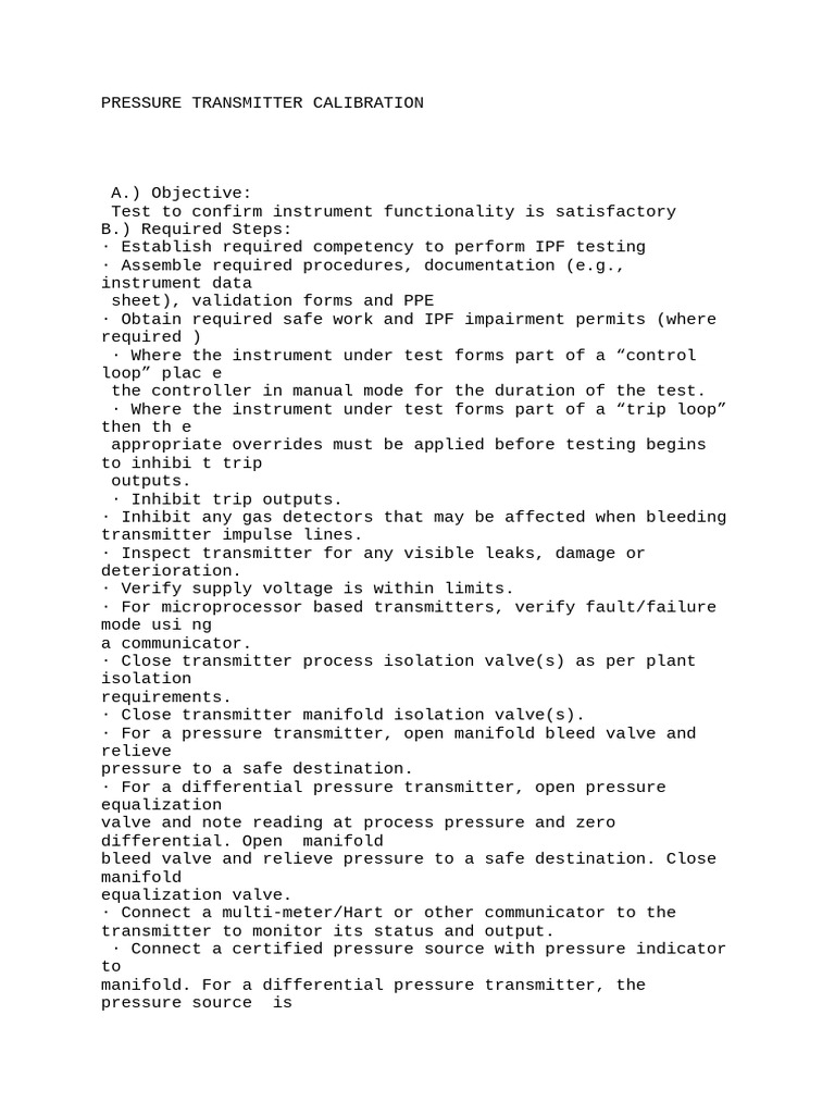 Pressure Transmitter Calibration Guide | PDF | Pressure Measurement ...