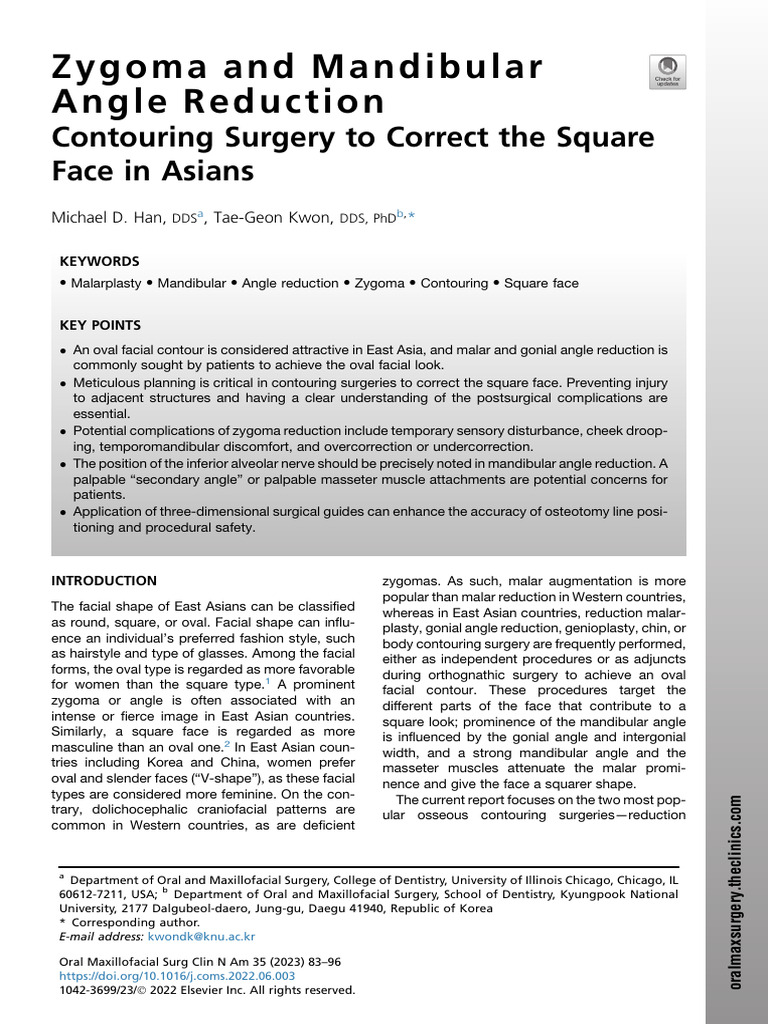 Zygoma & Mandibular Angle Surgery in Asians | PDF | Human Head And Neck ...