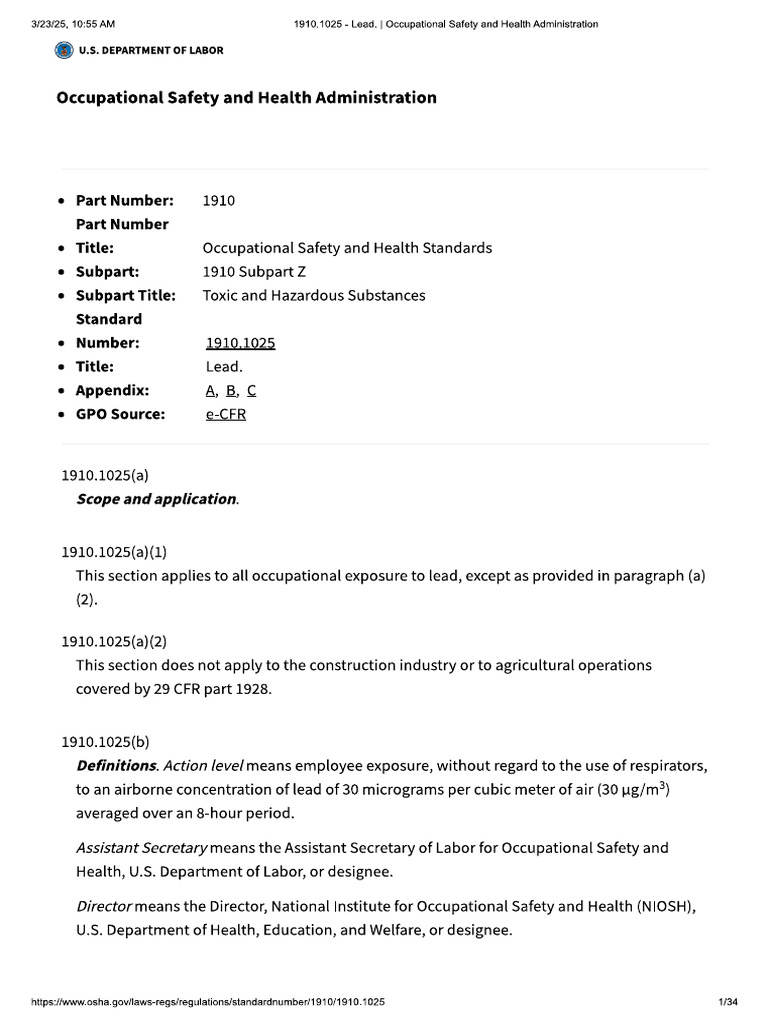 OSHA Lead Exposure 29 CFR 1910.1025 | PDF