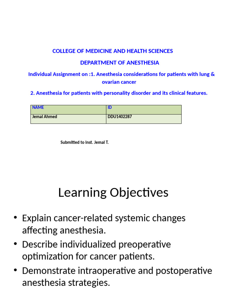 Detailed Anesthesia Considerations Presentation | PDF | Personality ...