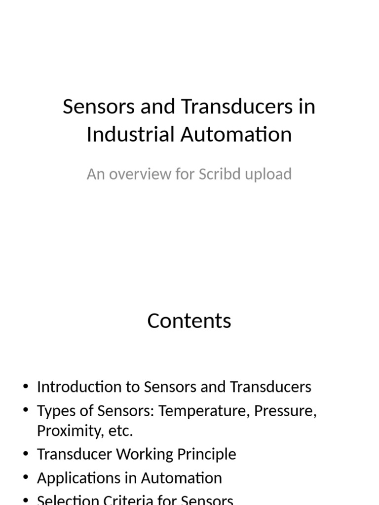 Presentation 2 Sensors and Transducers in Industrial Automation | PDF