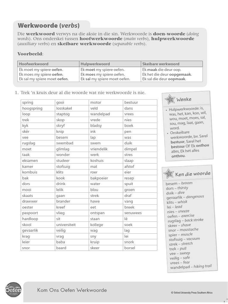 Graad 9 Afrikaans Werkwoorde | PDF