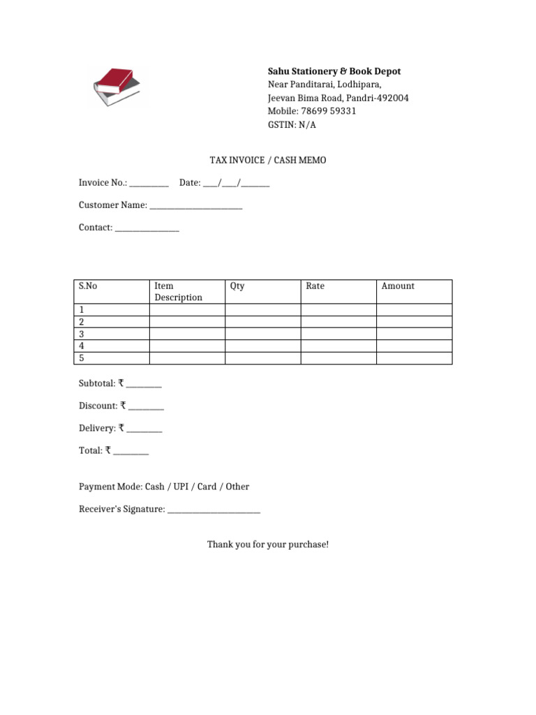 Simple Sahu Stationery Bill With Logo | PDF