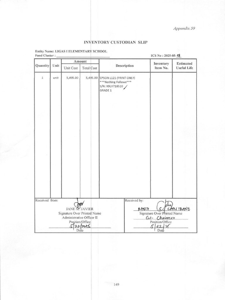 Inventory Custodian Slip - 0001 | PDF
