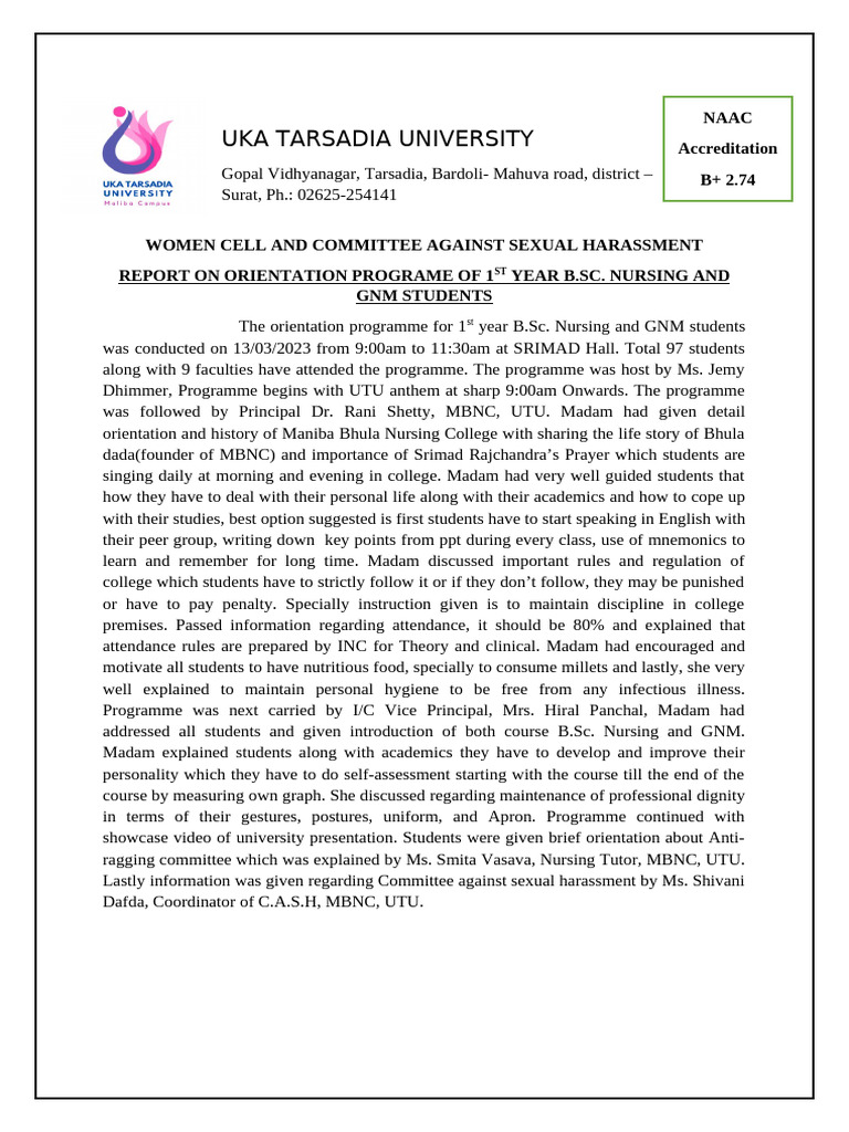 2022-23 Report of Orientation Programe For Freshers | PDF