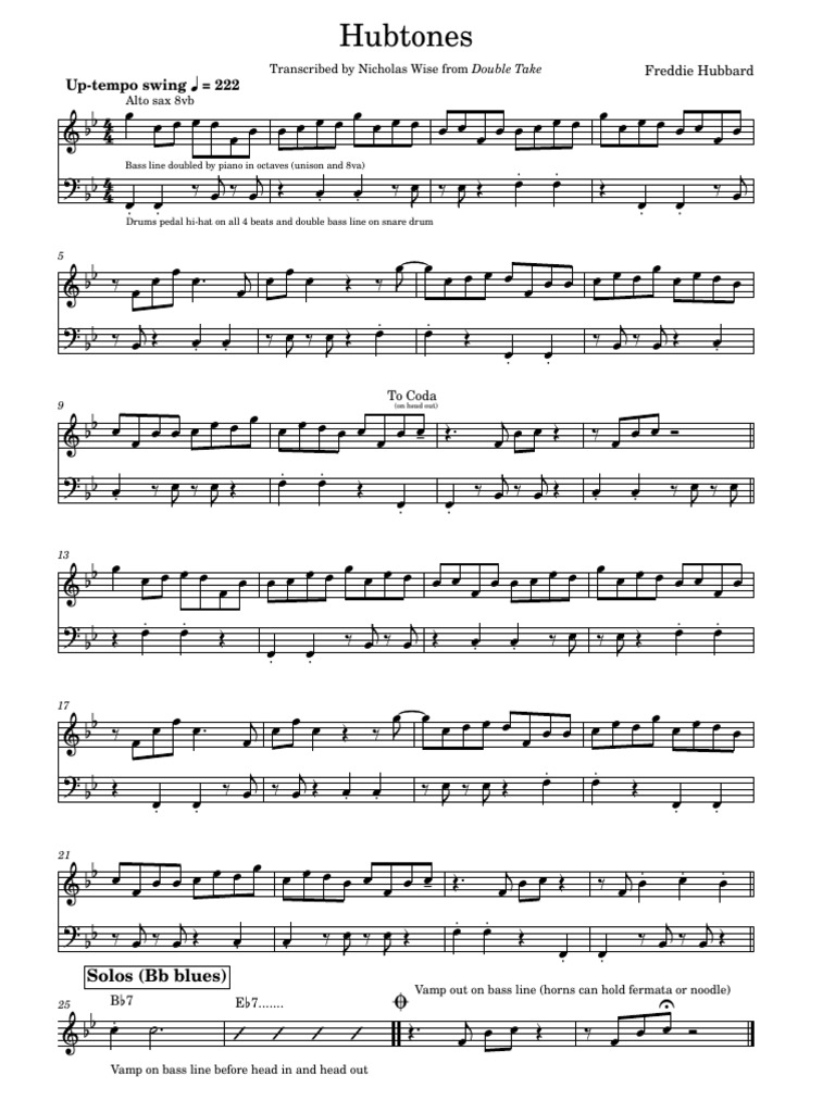 Hub-Tones Freddie Hubbard - From Double Take Lead Sheet | PDF | Music ...