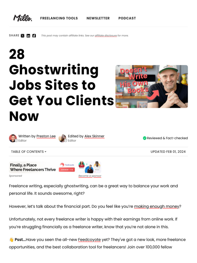 28 Ghostwriting Jobs Sites To Get You Clients Now (2024) | PDF | Blog ...